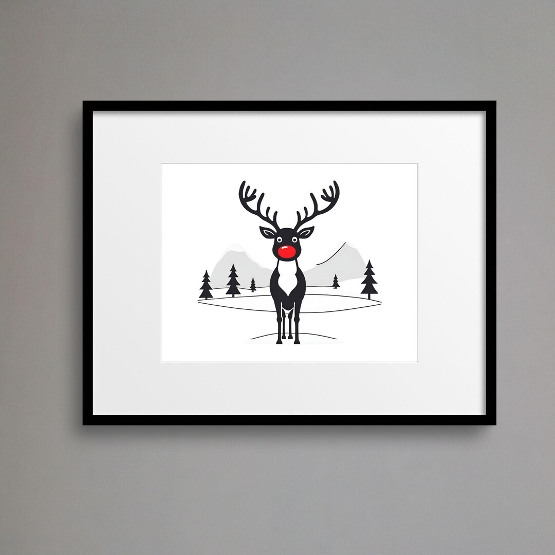 Rudolph Wall Art, Minimalist Christmas Print, Aesthetic Holiday Art ...