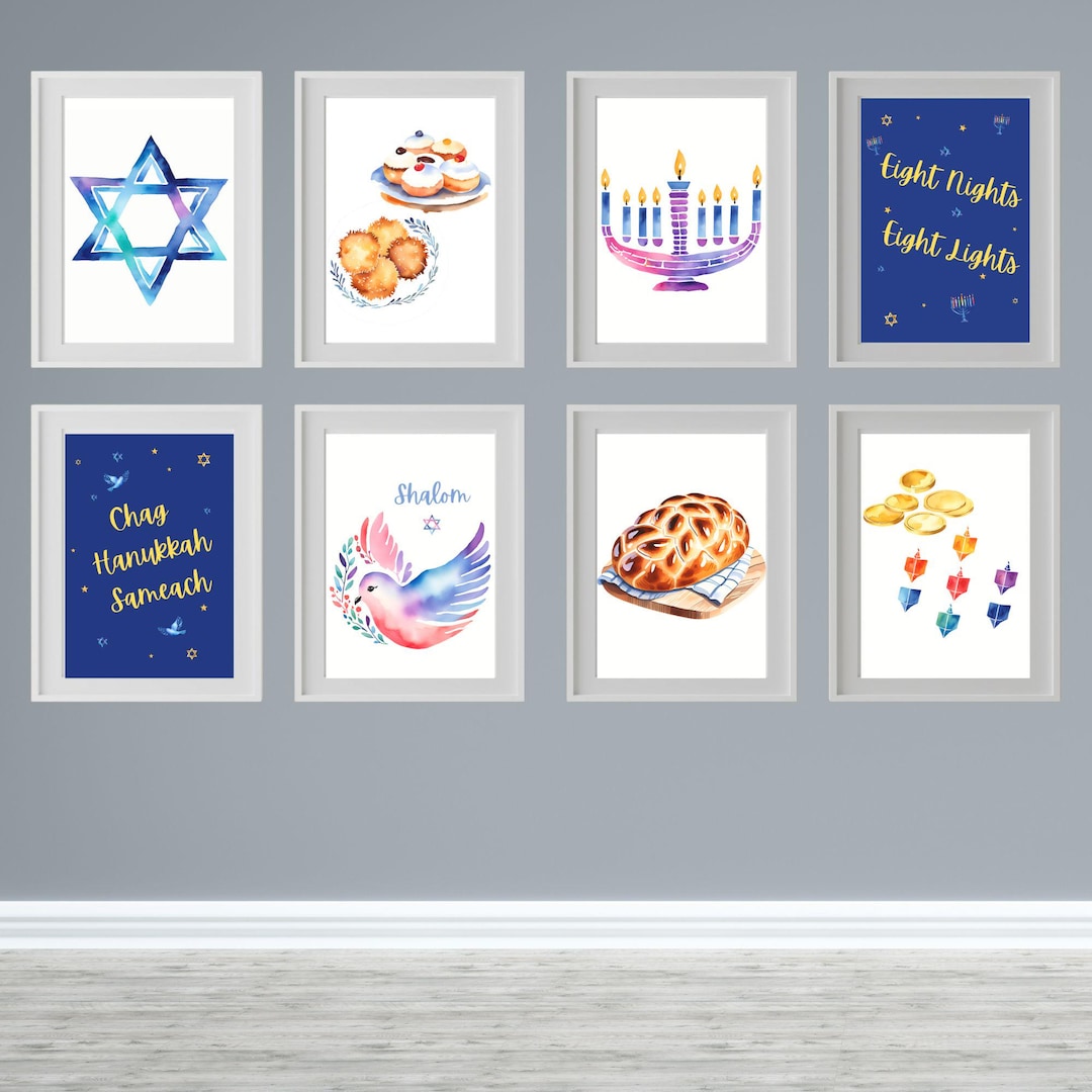 Printable Hanukkah Art Bundle Set of 8 Hanukkah Wall Art Printable ...