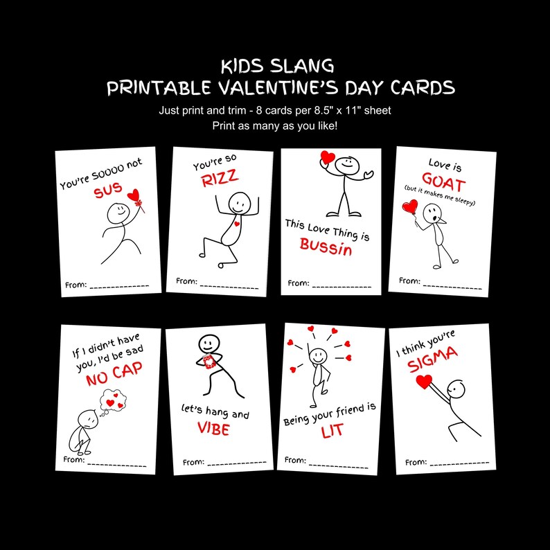 Slang Valentine's Day Card Printable, Kid's Valentines, Cool V-day ...