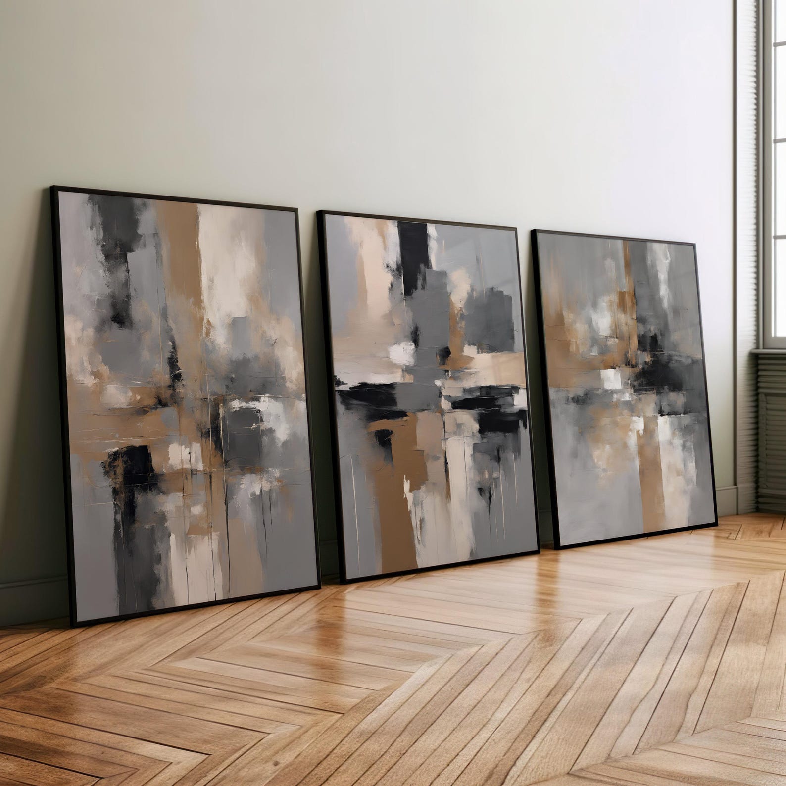 Neutral Boho Abstract Print Set of 3: Beige Wall Art for Livingroom ...