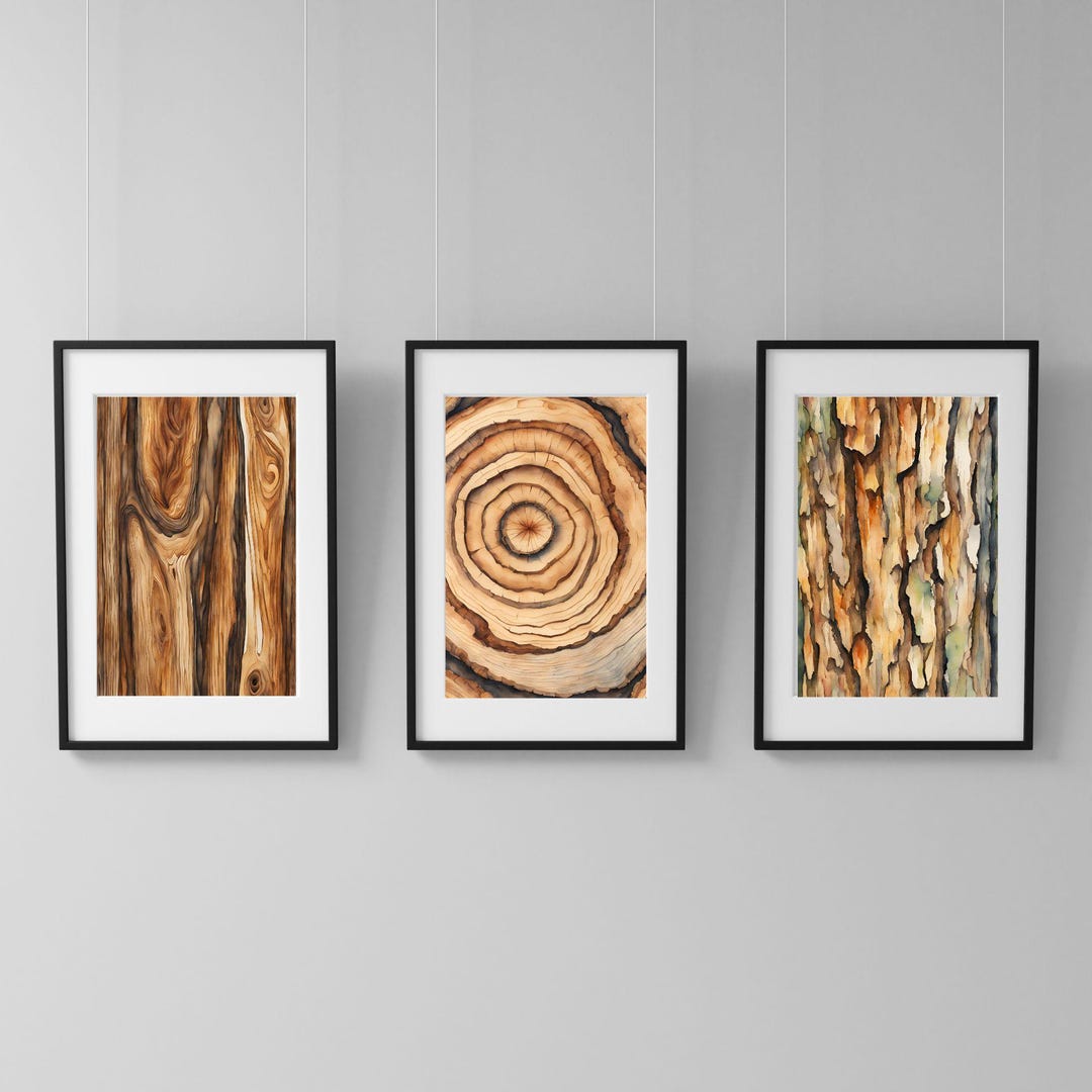Watercolor Wood Trio Printable - Nature Triptych - Wood Digital Print ...