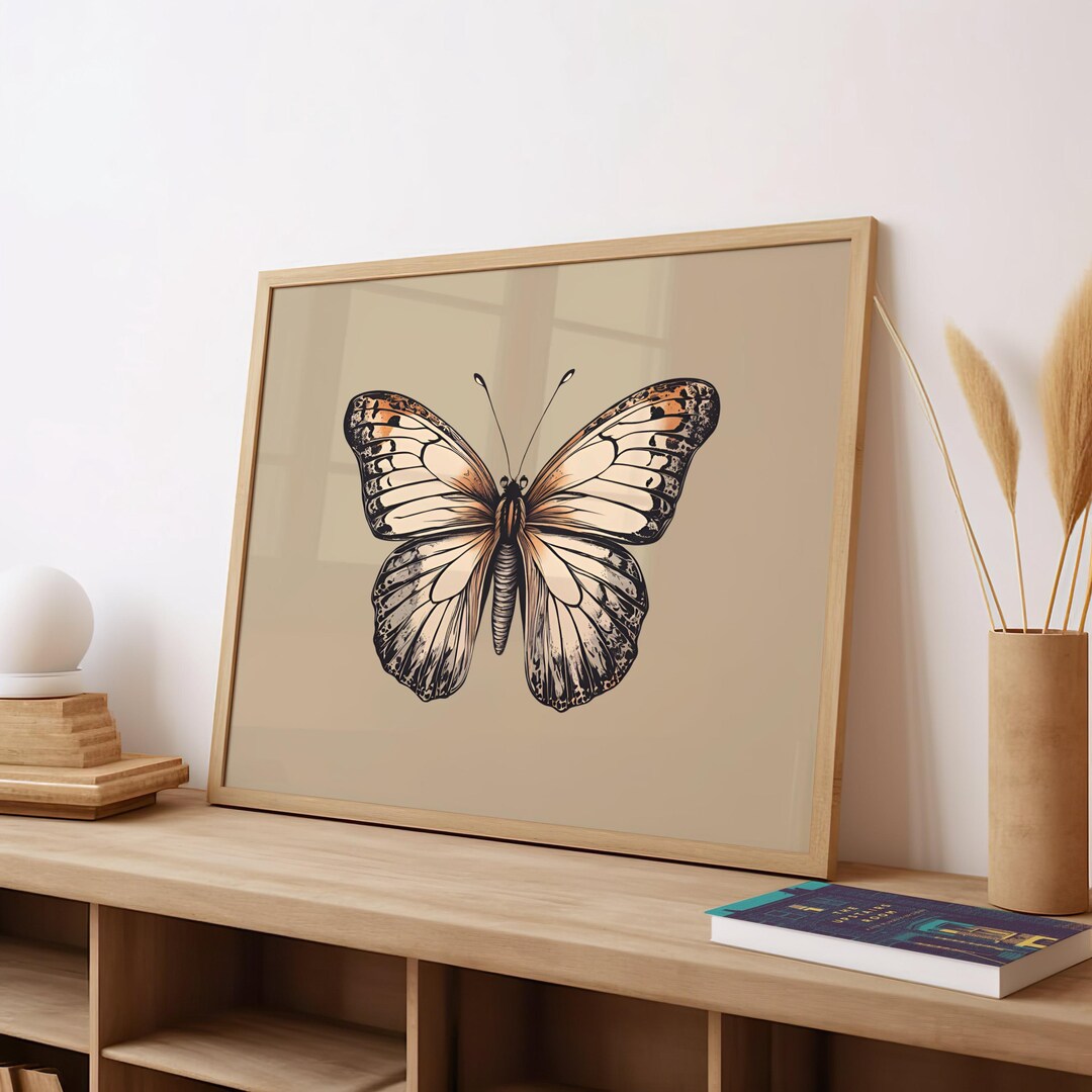 Vintage Butterfly Printable Art, Retro Butterfly Drawing Digital ...