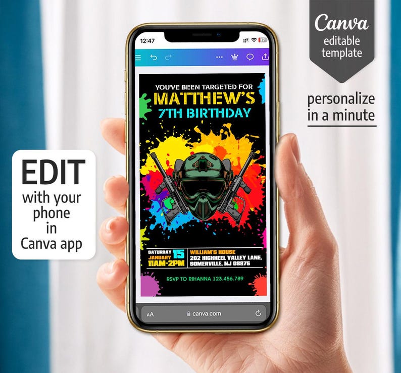 Paintball Battle Editable Birthday Invite, Paint Ball Wars Video ...