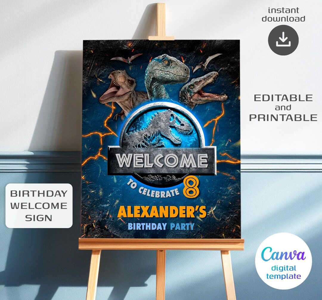 Dinosaur Welcome Sign Template, Printable Birthday Party Jurassic ...