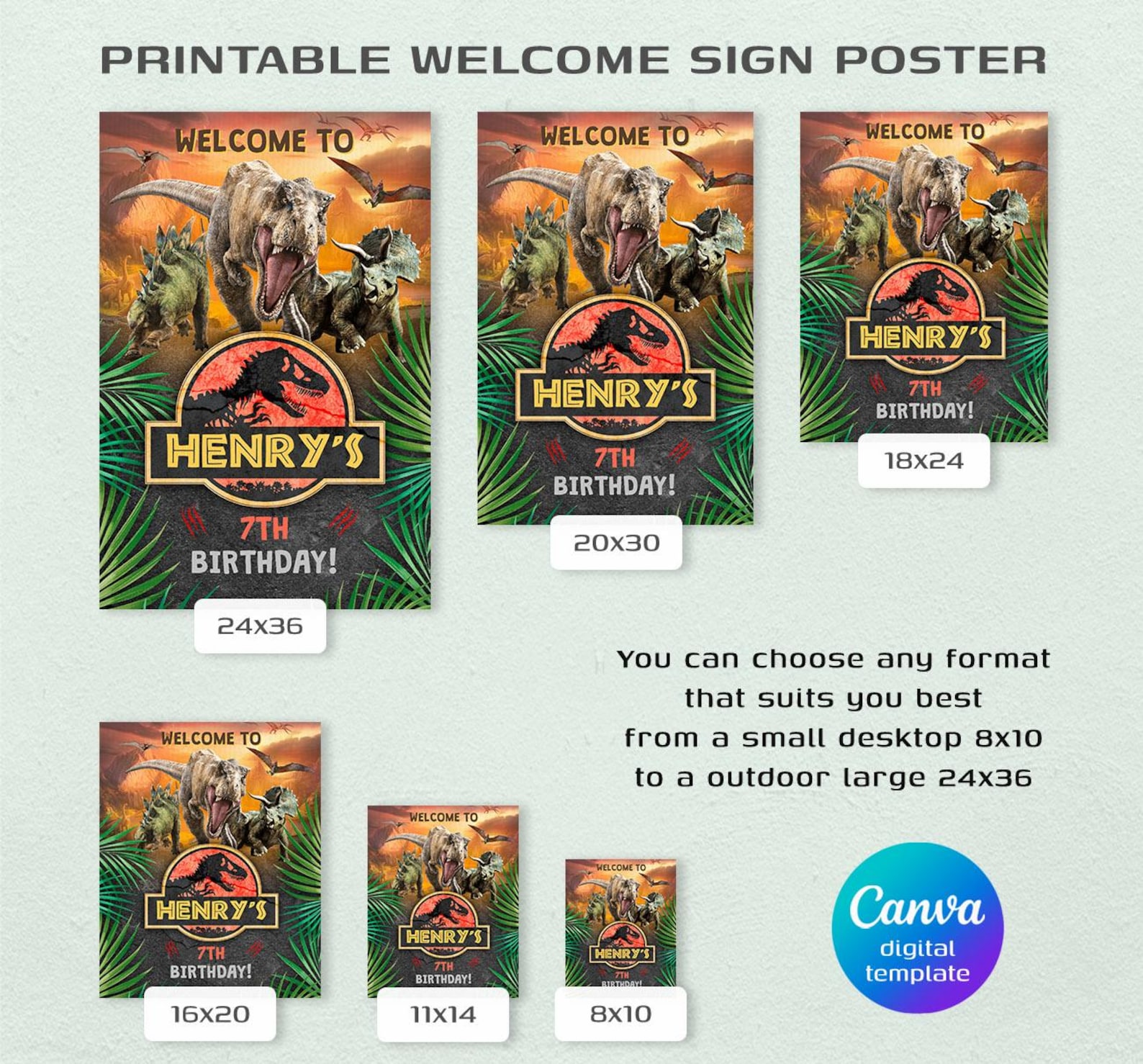 Dinosaur Welcome Sign Template, Printable Birthday Party Jurassic ...