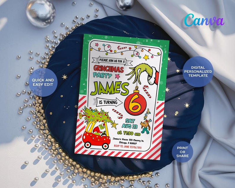 Merry Grinchmas Party Invitation, Editable Winter Invite, Printable ...