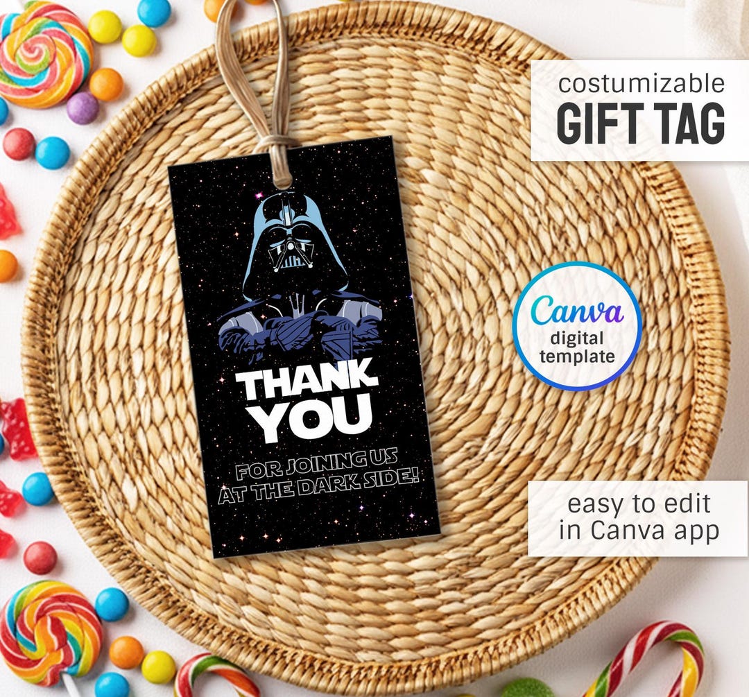 Star Wars Printable Gift Tags, Birthday Party Thank You Card, Editable ...