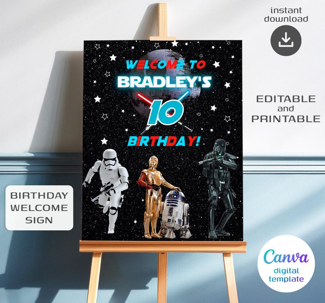 Printable Star Welcome Sign Template, Birthday Stormtrooper Wars Party ...