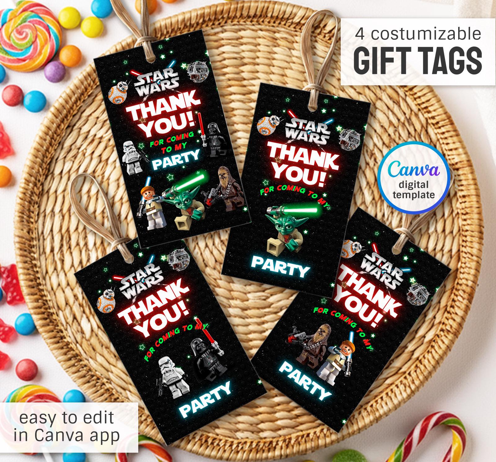 Star Wars Printable Gift Tags, Birthday Party Thank You Card, Editable ...