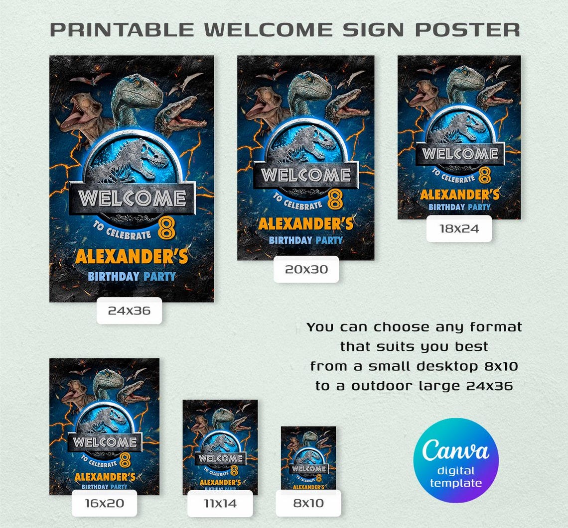 Dinosaur Welcome Sign Template, Printable Birthday Party Jurassic ...