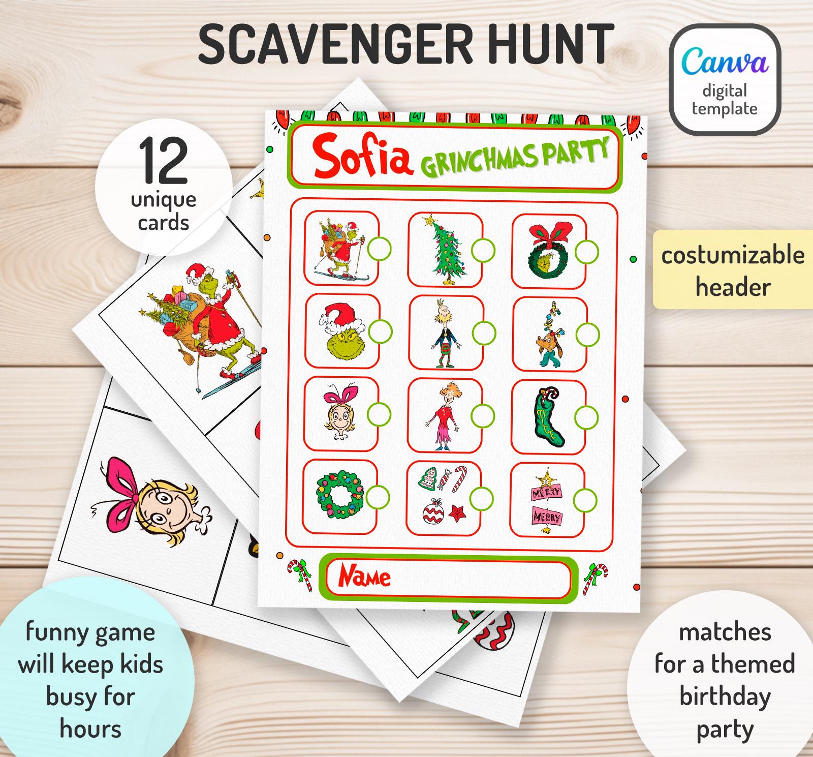 Merry Grinchmas Scavenger Hunt, Printable Grinch Birthday Party Game ...