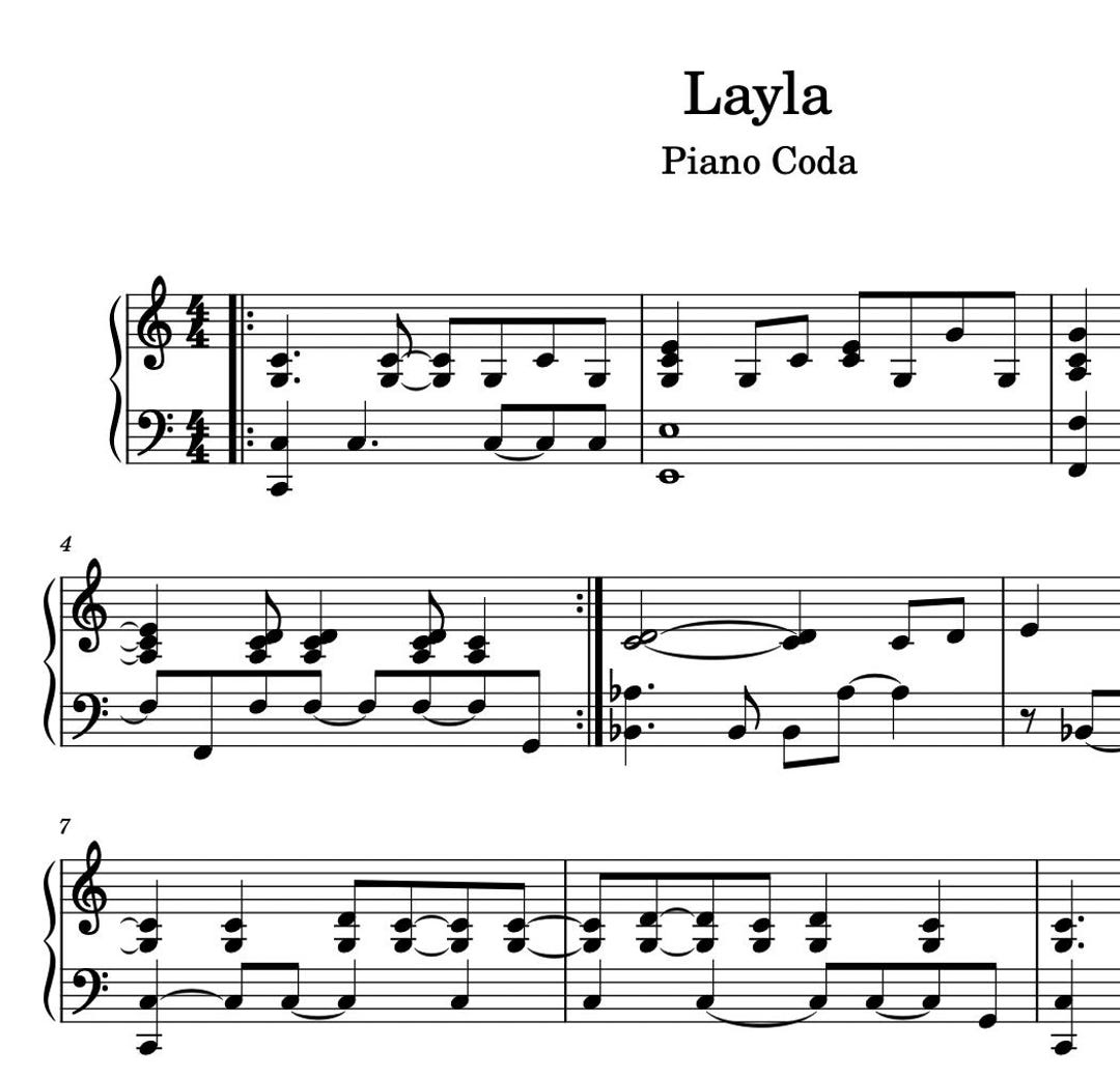 Layla - Eric Clapton - Piano Sheet Music (instant Digital Download) - Etsy