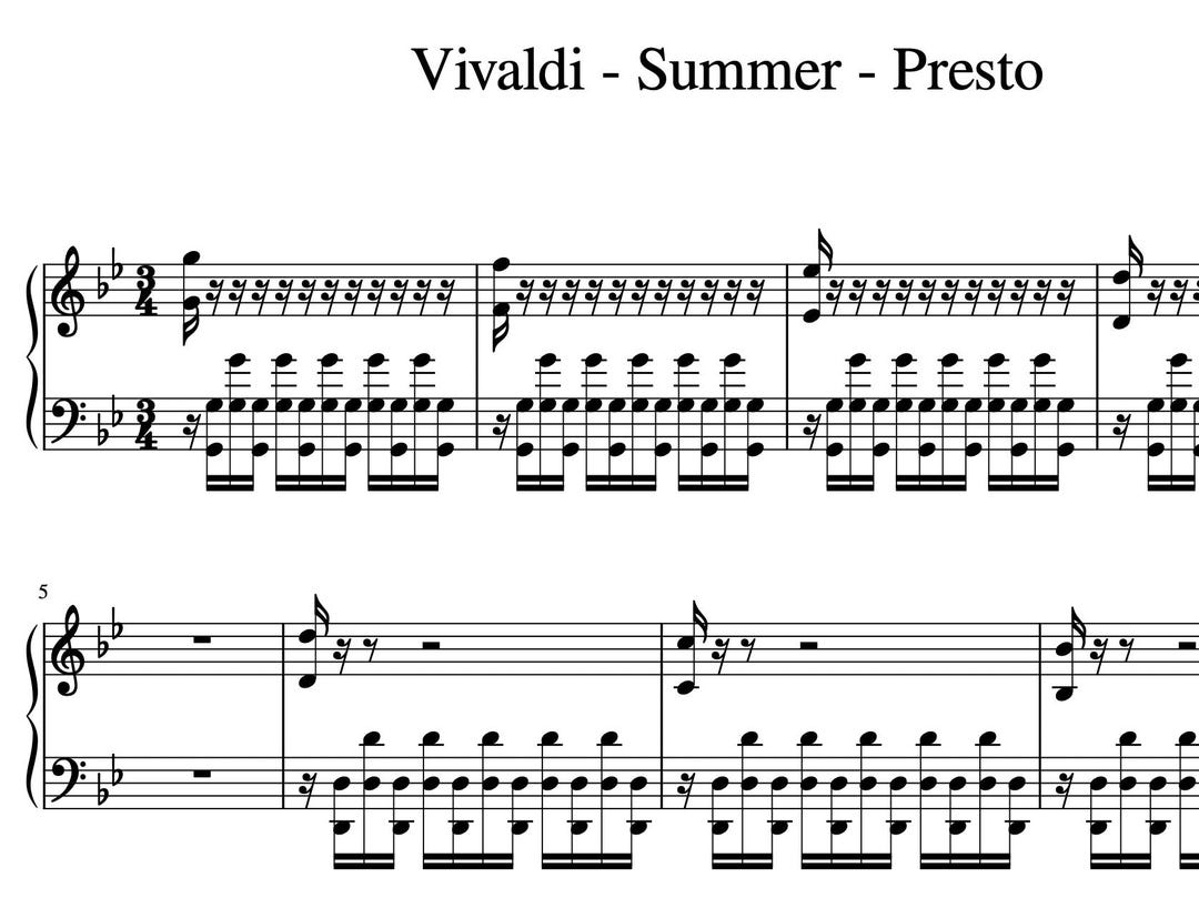 Summer Four Seasons Vivaldi Piano Sheet Music Instant Digital