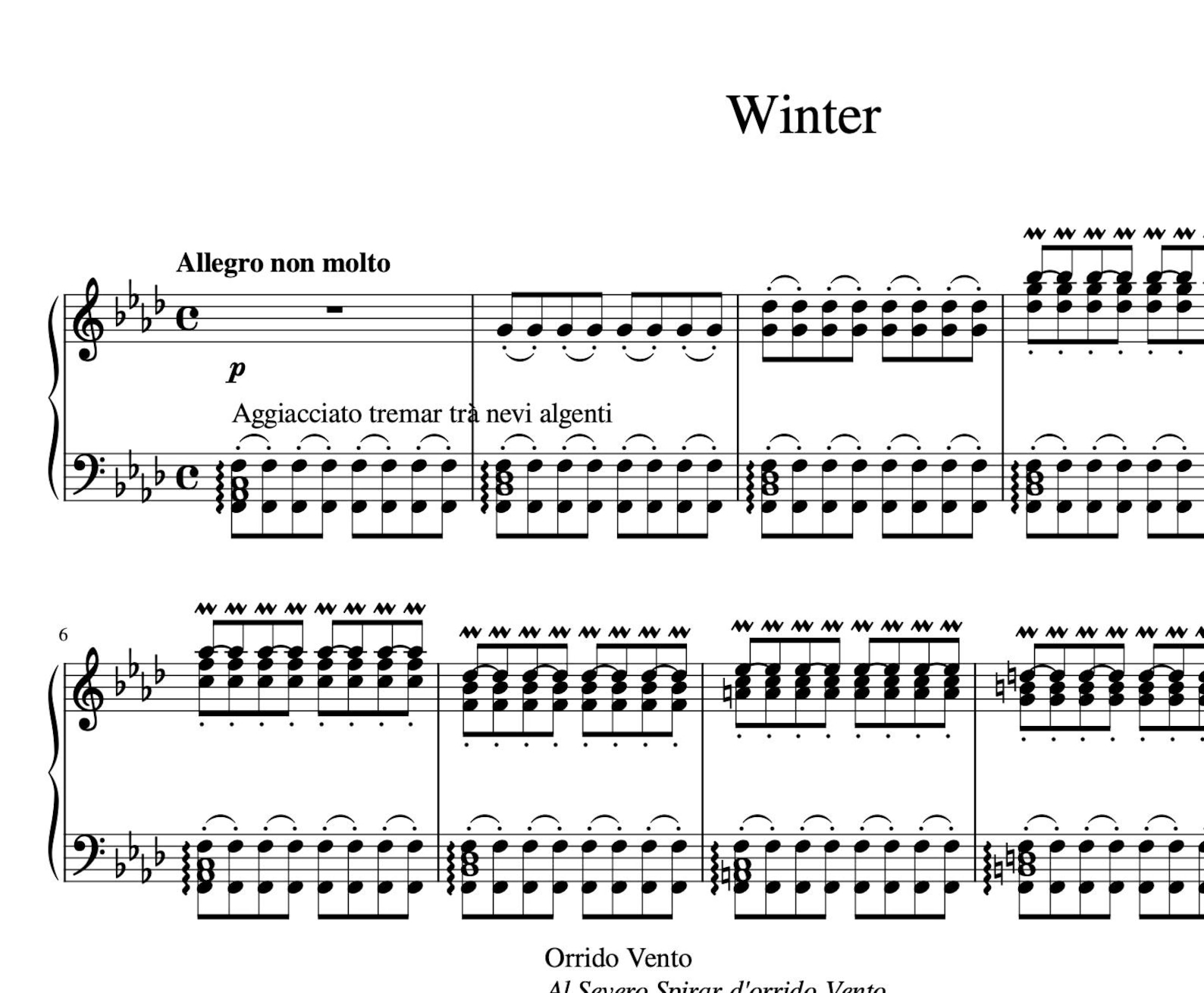Winter (four Seasons) - Vivaldi - Piano Sheet Music (instant Digital ...