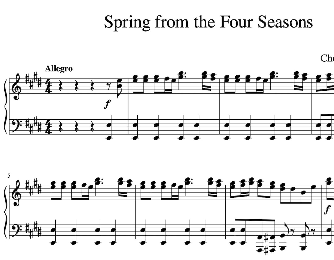 Spring (four Seasons) - Vivaldi - Piano Sheet Music (instant Digital ...