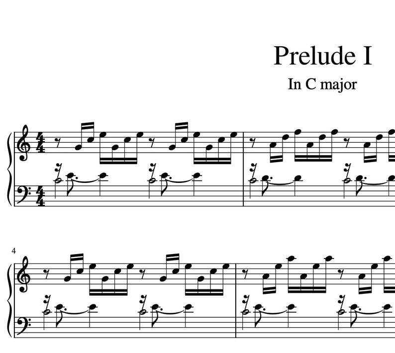 Prelude No. 1 in C Major - Bach - Piano Sheet Music (instant Digital ...