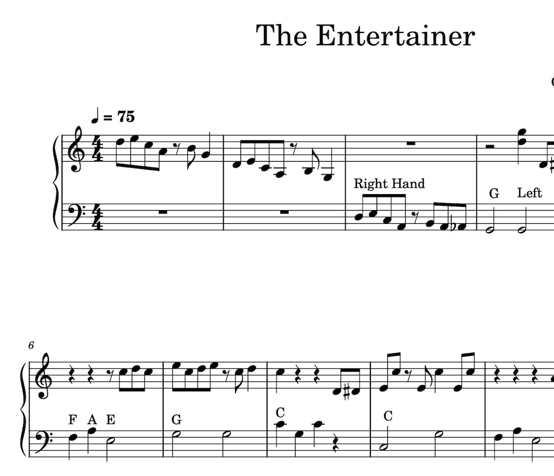 The Entertainer (beginner Version) - Scott Joplin - Piano Sheet Music ...