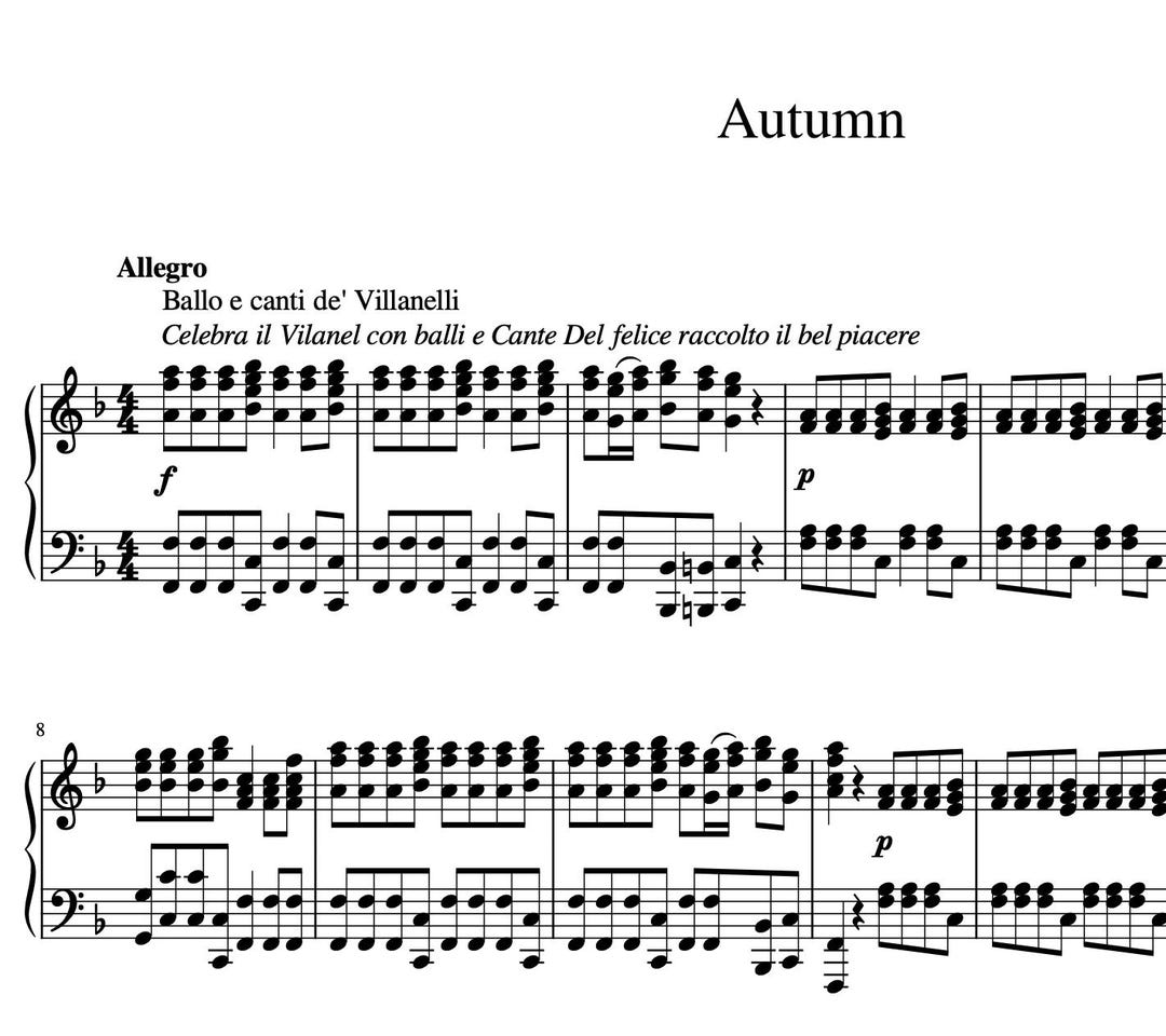Autumn (four Seasons) - Vivaldi - Piano Sheet Music (instant Digital ...