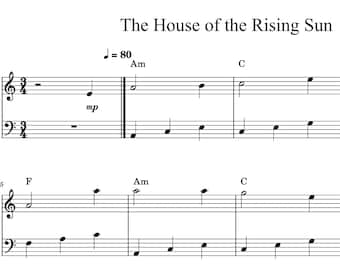 House of the Rising Sun - Piano Sheet Music - Etsy