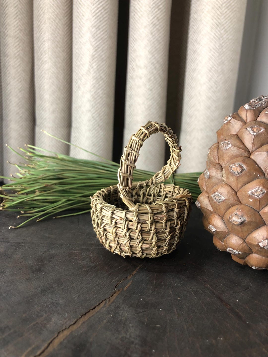 Pine Needle Bucket With Handle, Pinchusion Bucket, Decorative Bucket ...
