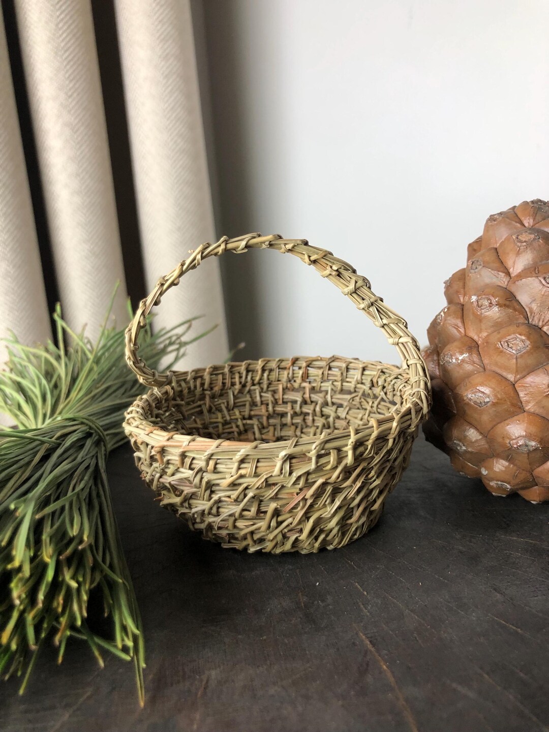Pine Needle Bucket With Handle, Pinchusion Bucket, Decorative Bucket ...