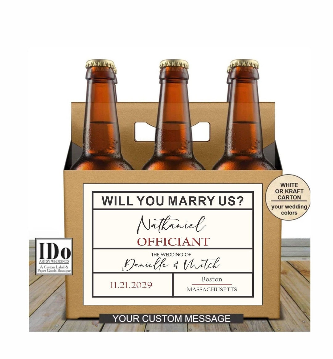 Officiant Proposal Beverage Carton and Label - Personalized Box & Label ...