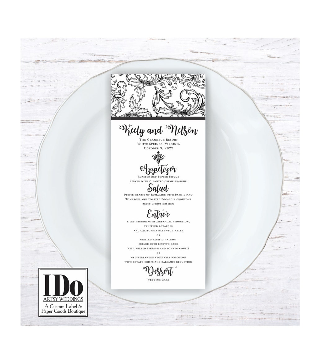 PRINTED Dinner Menu Black & White Menu Custom Menus for - Etsy