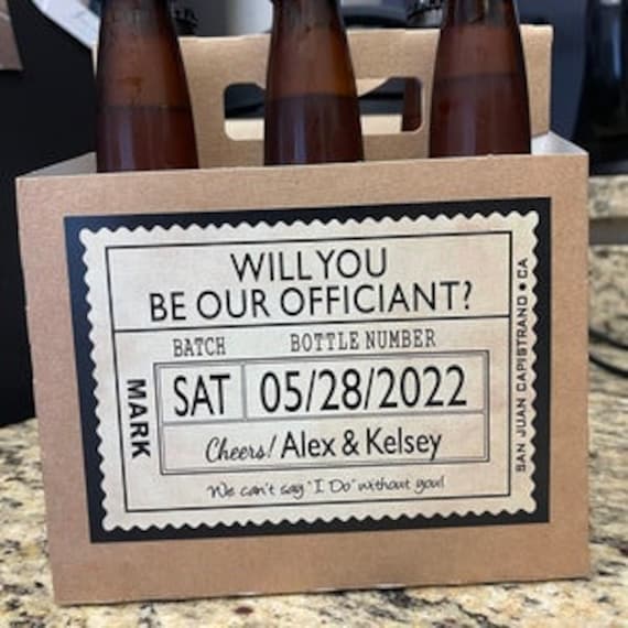 Officiant Beer Carton and Label - Personalized Six Pack Box & Label ...