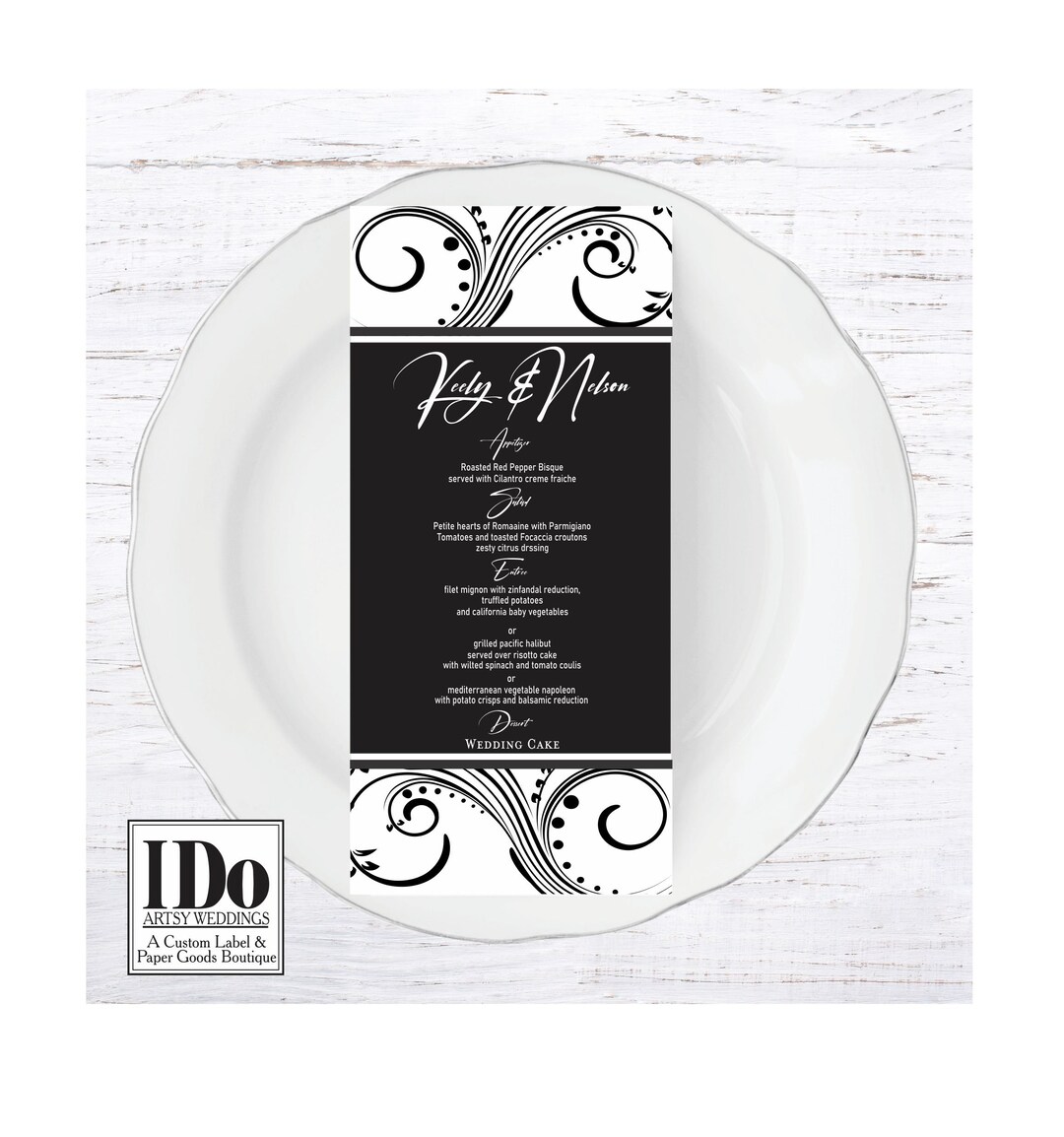 PRINTED Dinner Menu, Black & White Swirl Menu, Custom Simple Menus for ...