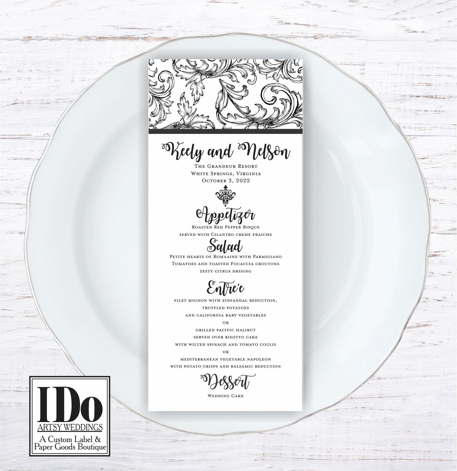 PRINTED Dinner Menu Black & White Menu Custom Menus for - Etsy