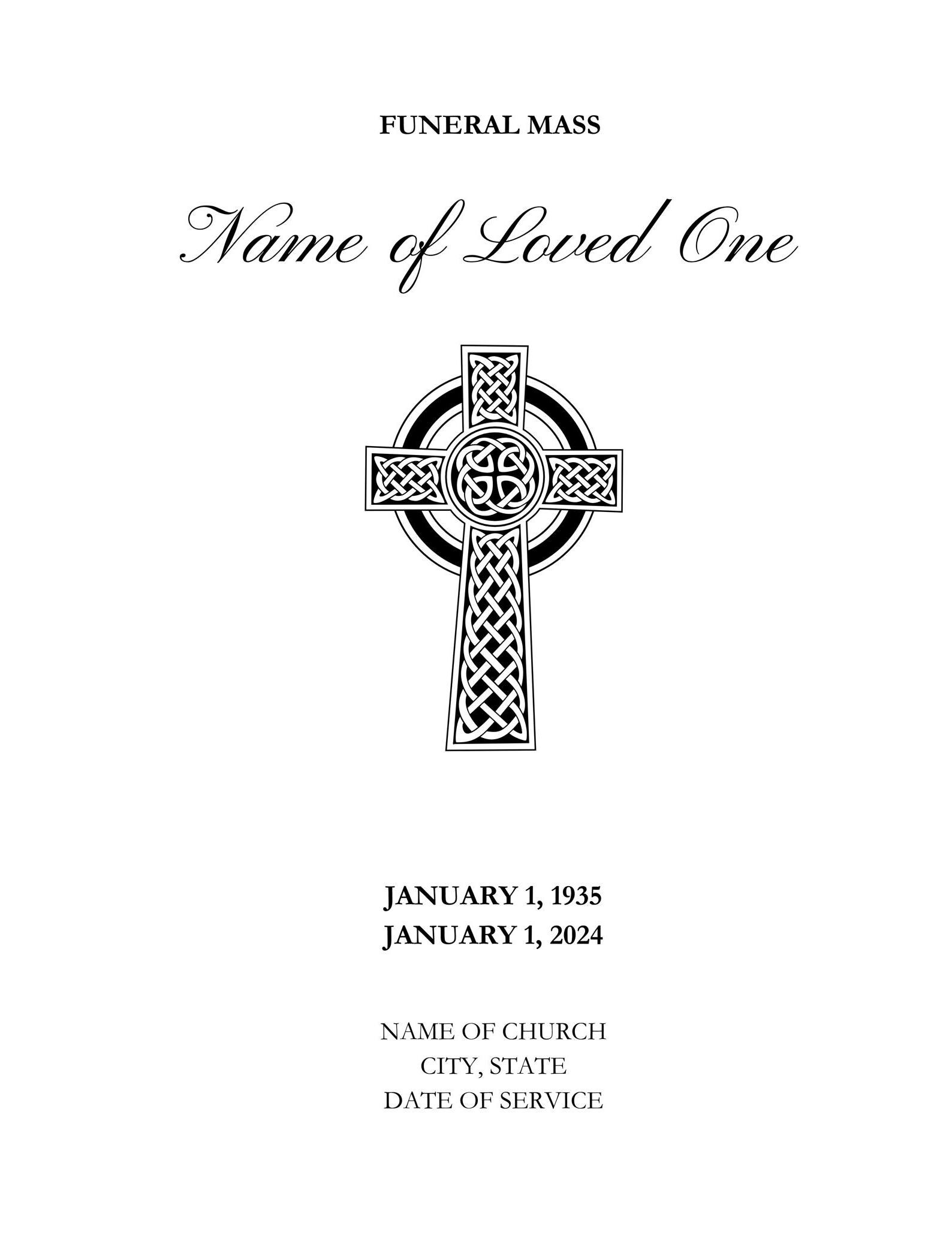 Catholic Funeral Program Template - Irish Celtic Cross - Mass of ...
