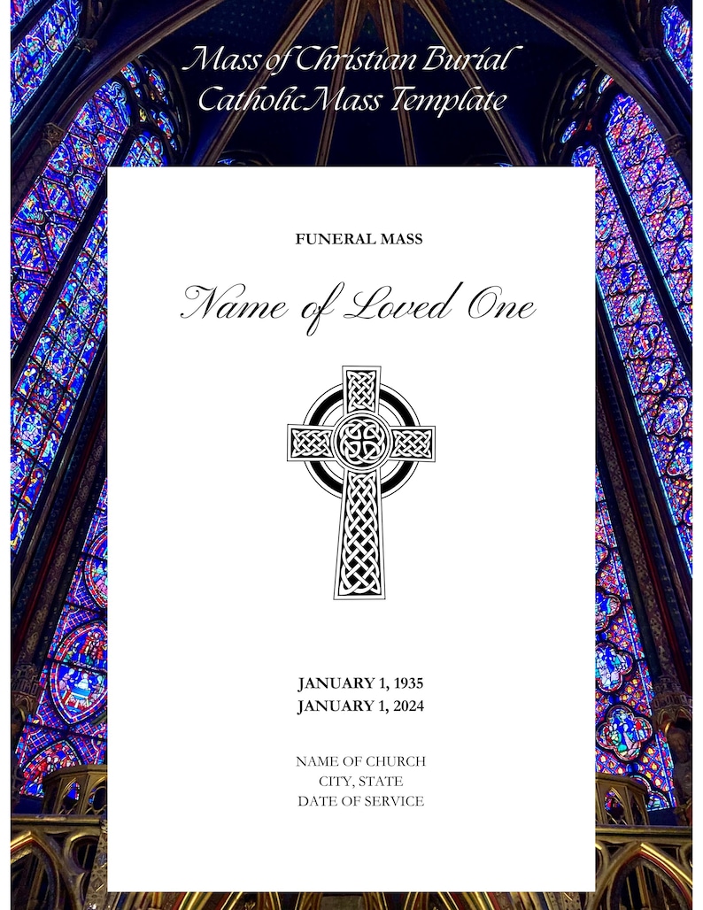 Catholic Funeral Program Template - Irish Celtic Cross - Mass of ...