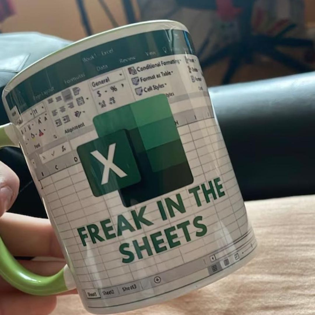 Freak in the Sheets Excel Inspired Coloured Mug Handmade to Order, Gift ...