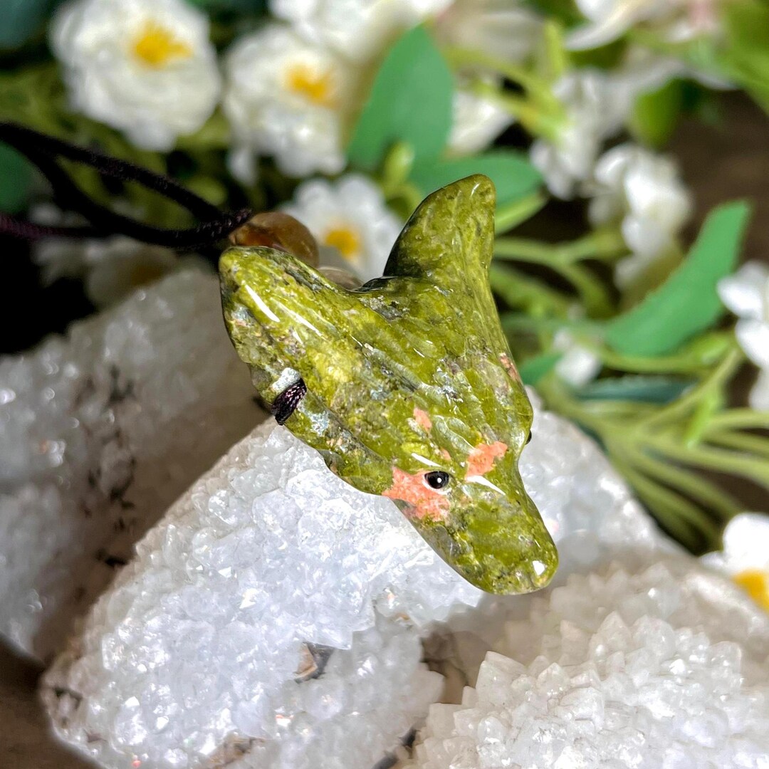 Unakite Jasper Stone Wolf Head With Rainbow Satyaloka Azeztulite 12 Mm ...