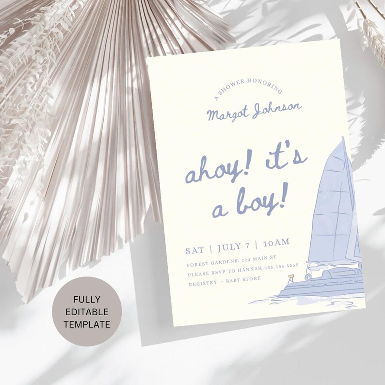 Nautical Baby Boy Shower Invitation | Sailboat Invite - Etsy