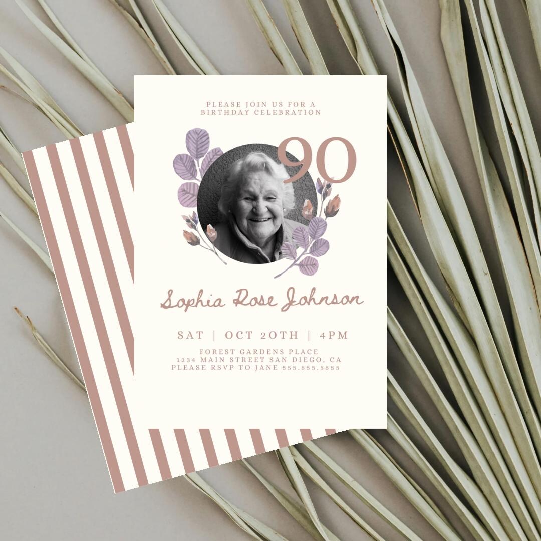 Custom 90th Birthday Floral Invitation Template (digital Download) - Etsy