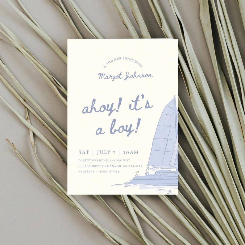 Nautical Baby Boy Shower Invitation | Sailboat Invite - Etsy