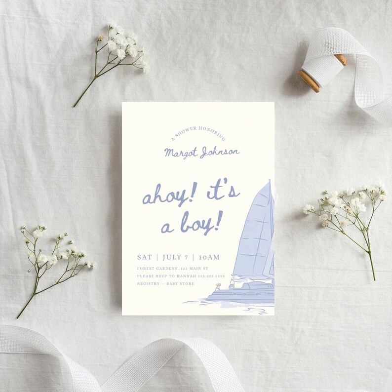 Nautical Baby Boy Shower Invitation | Sailboat Invite - Etsy