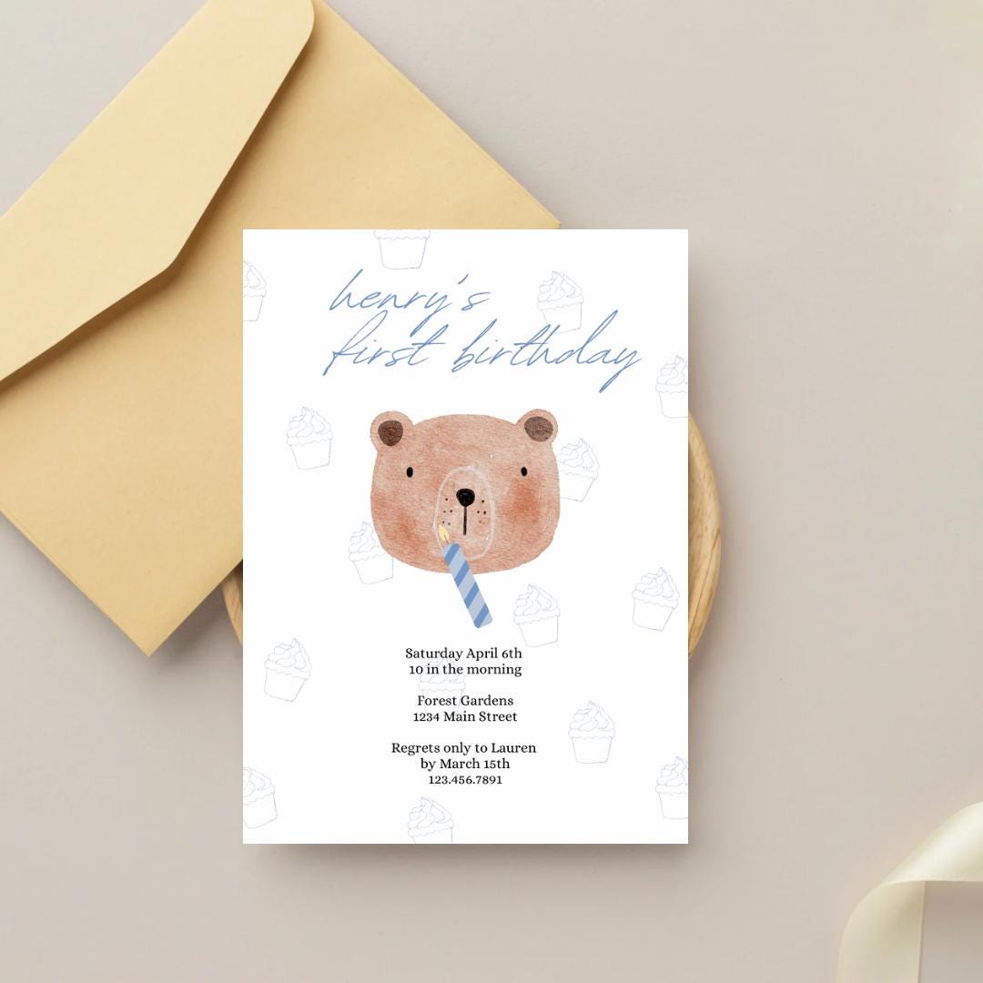 ANY AGE Bear Birthday Invitation Template Beary First Birthday Invite ...