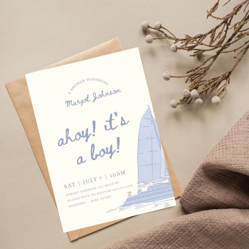 Nautical Baby Boy Shower Invitation | Sailboat Invite - Etsy