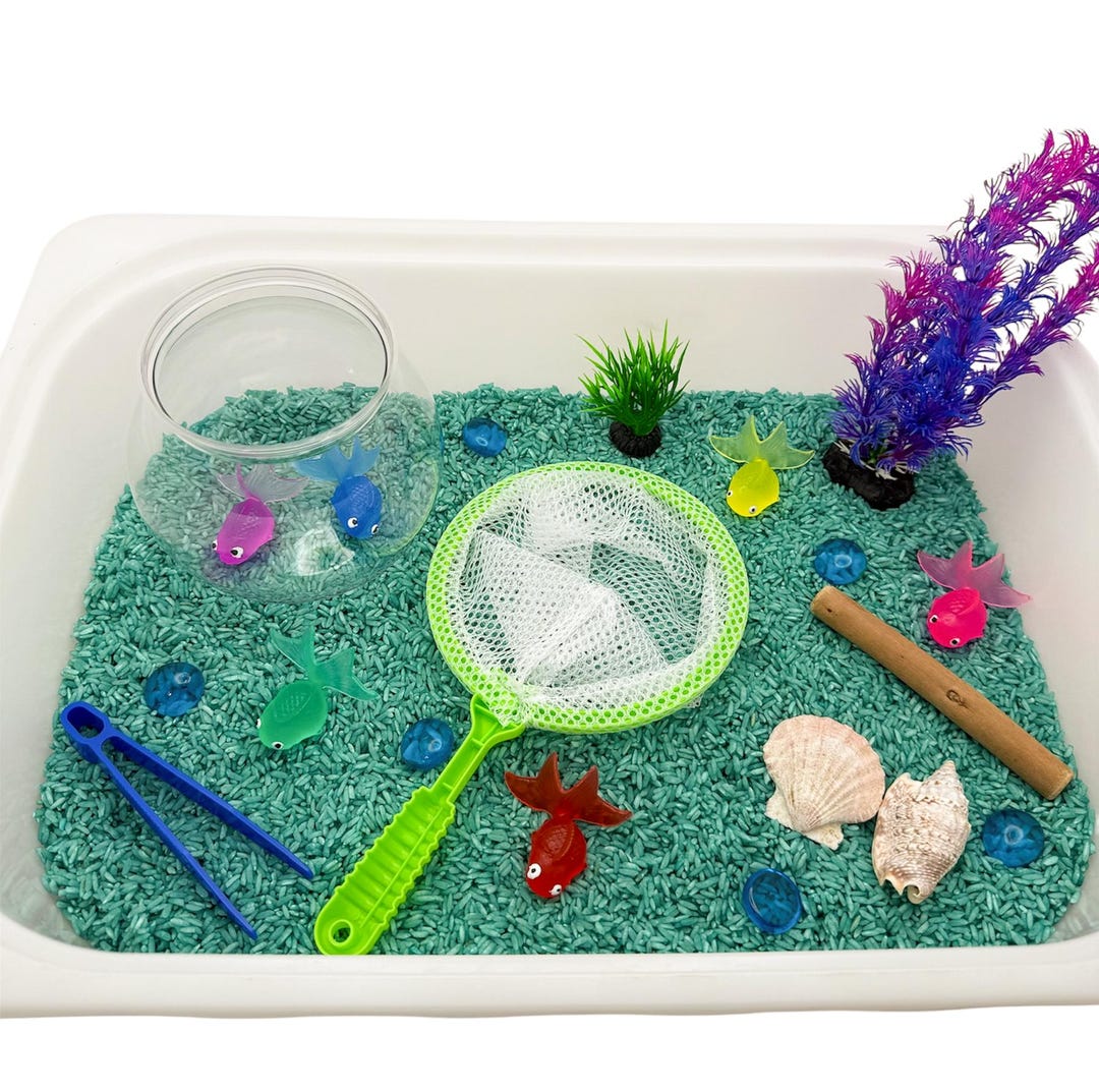 Aquarium Sensory Bin Kit - Gold Fish Theme With Net, Shells, Driftwood ...
