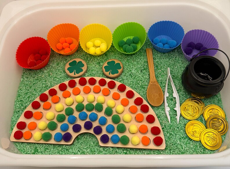 St. Patrick's Day Sensory Bin, Color Sorting, Rainbow, Irish, Fine ...