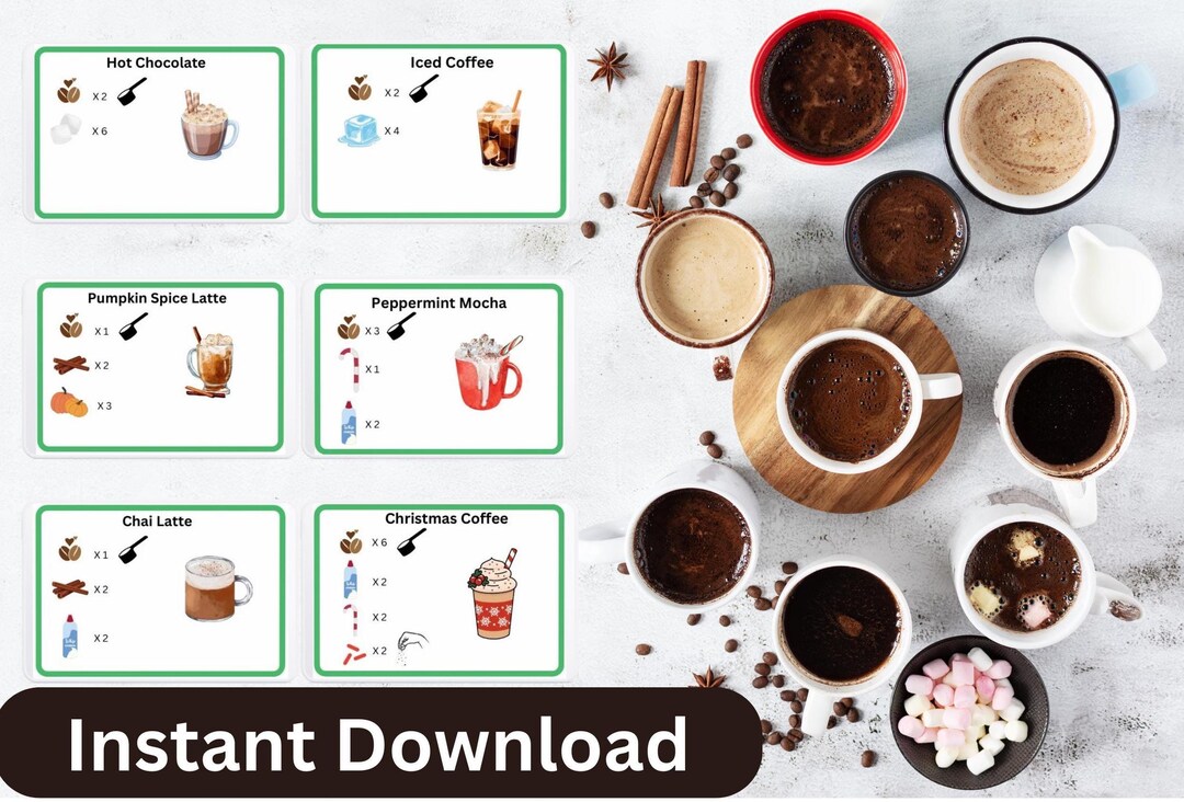 Coffee and Drink Visual Recipe Cards for Sensory Bin, Instant Digital ...