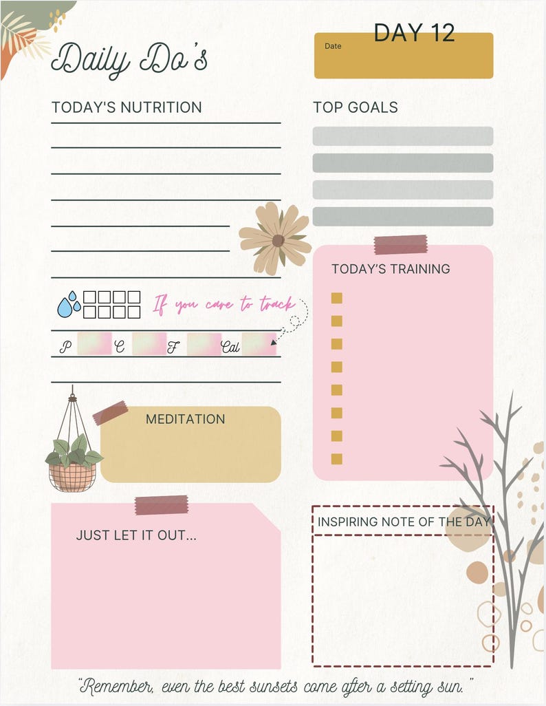 7 Day/1 Week-daily Planner/journal (training/nutrition/mindfulness) Fun ...