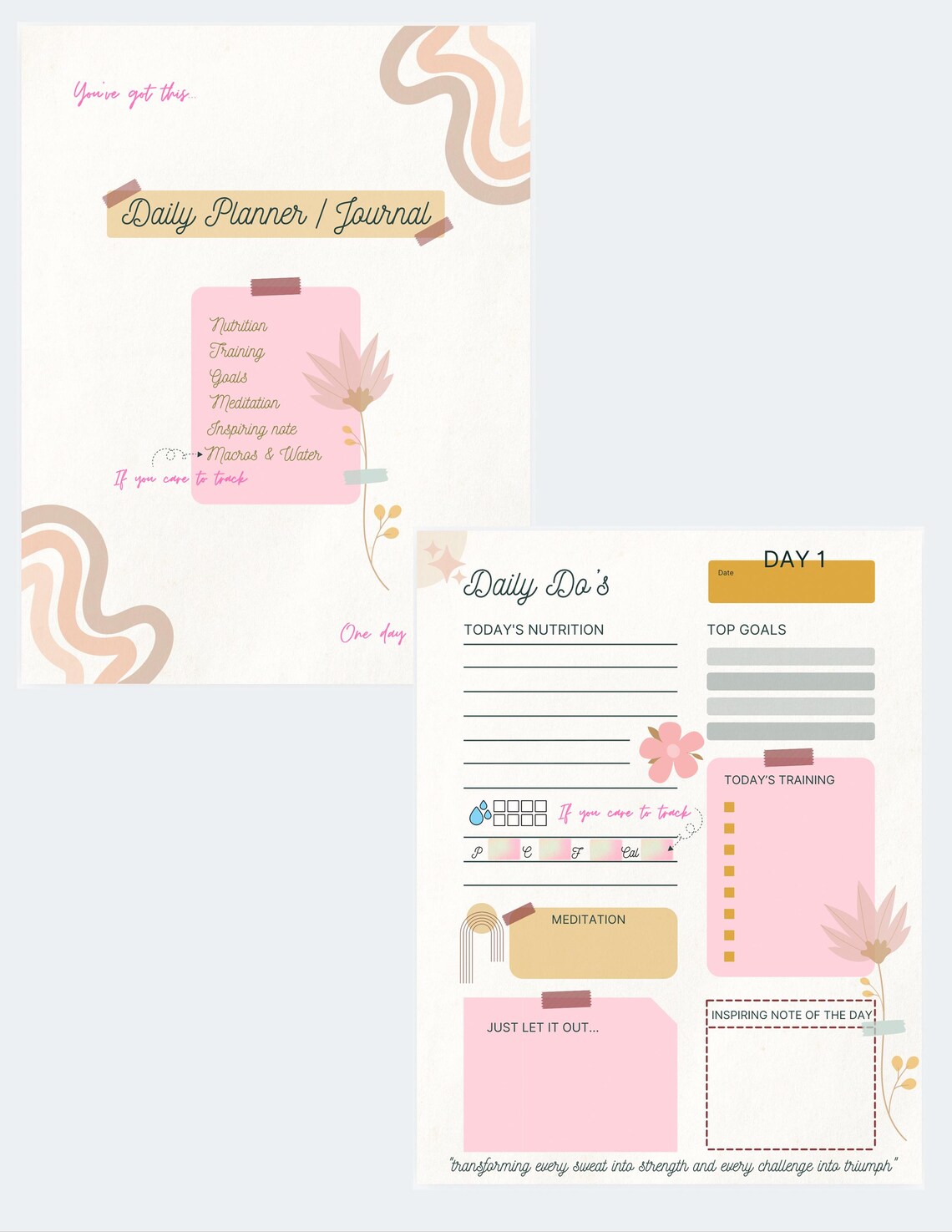 7 Day/1 Week-daily Planner/journal (training/nutrition/mindfulness) Fun ...