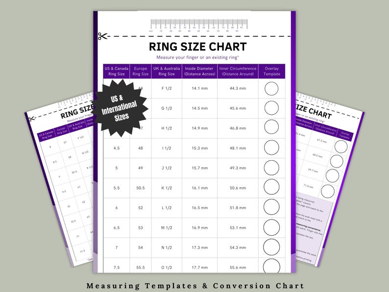 Printable Ring Size Chart | International Ring Sizer (PDF Pattern ...