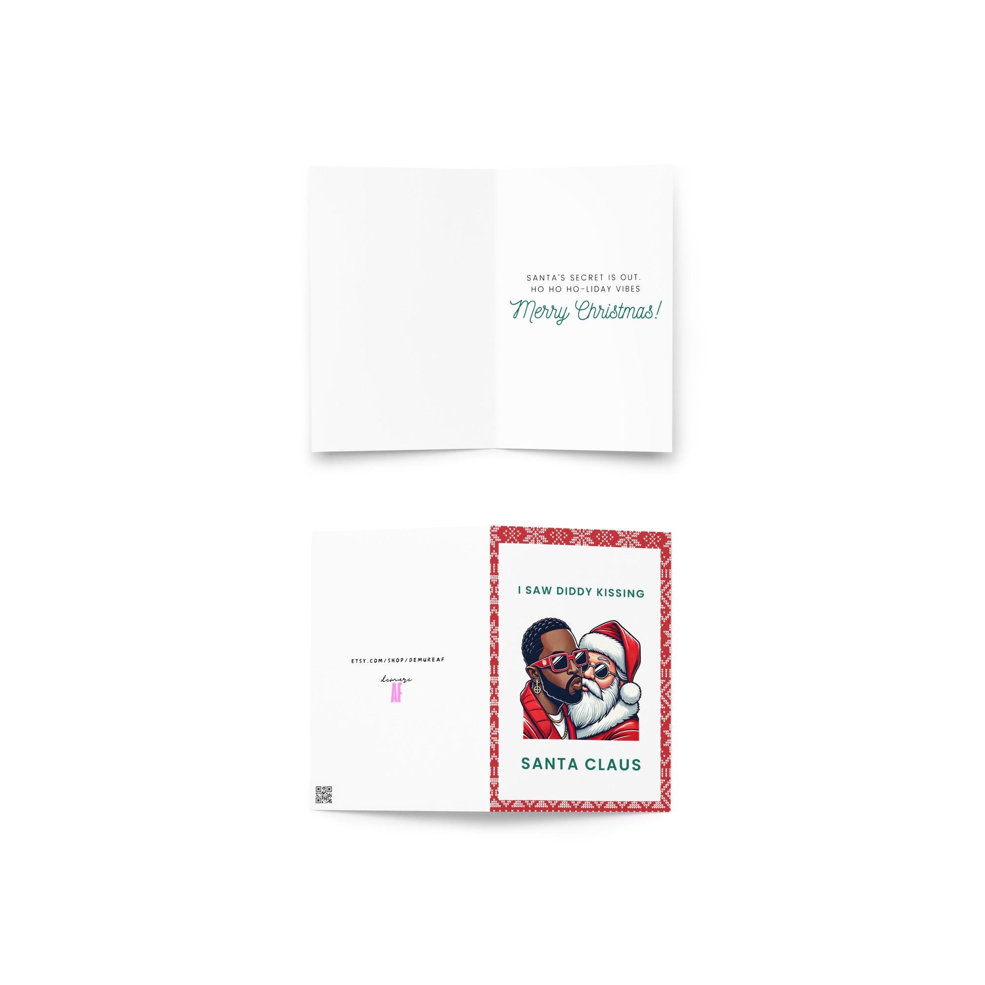 P Diddy Funny Christmas Pun Greeting Card - I Saw Diddy Kissing Santa ...