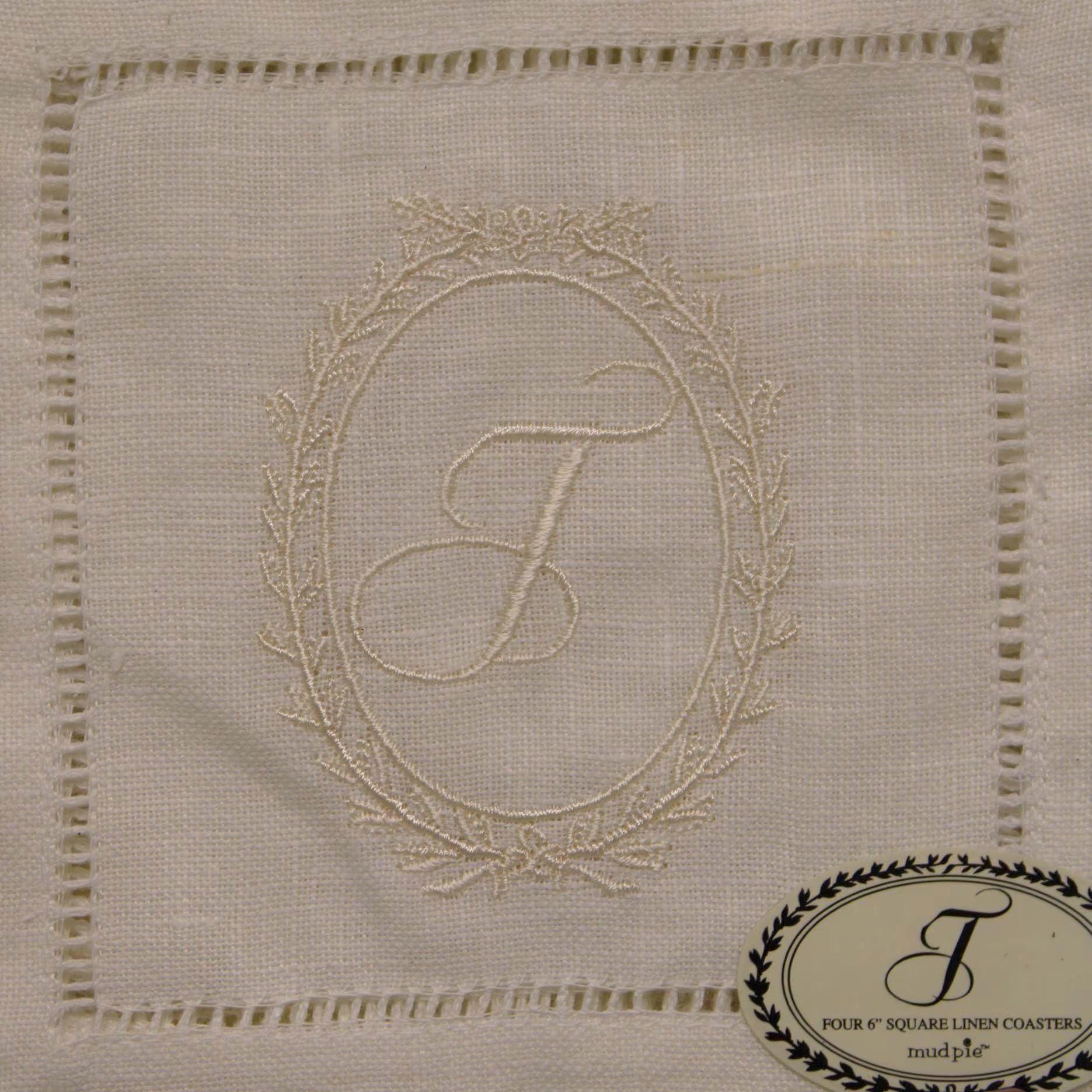 MUDPIE Coasters 6" Square Ladder Hemstitch Stitch 100% Linen Natural ...