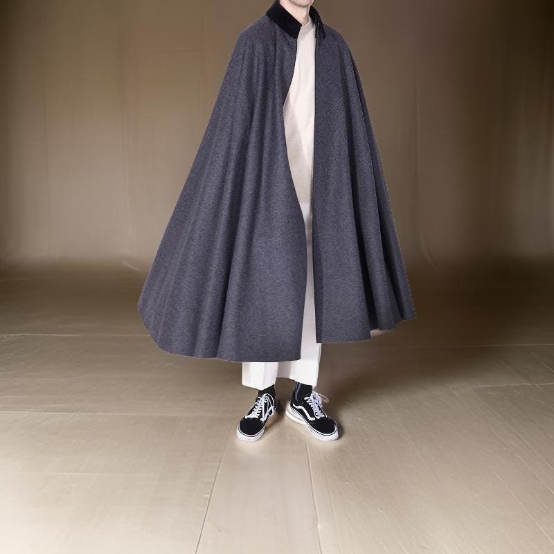 Men's Gray Wool Blend Cape: Double Breasted Long Coat - Etsy
