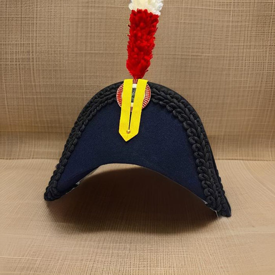 Men's Napoleonic Italian Bicorne Cocked Hat With Black Trim & Hackle ...